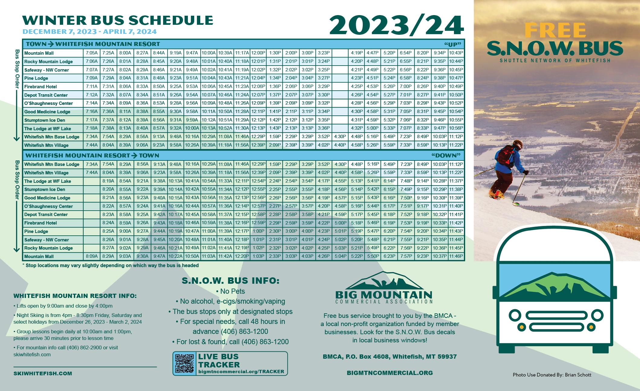 Ride The Free S.N.O.W. Bus - Schedule | Whitefish Montana Lodging ...